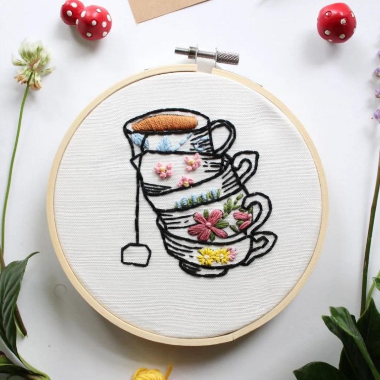 Stacked Teacup Embroidery PDF Pattern