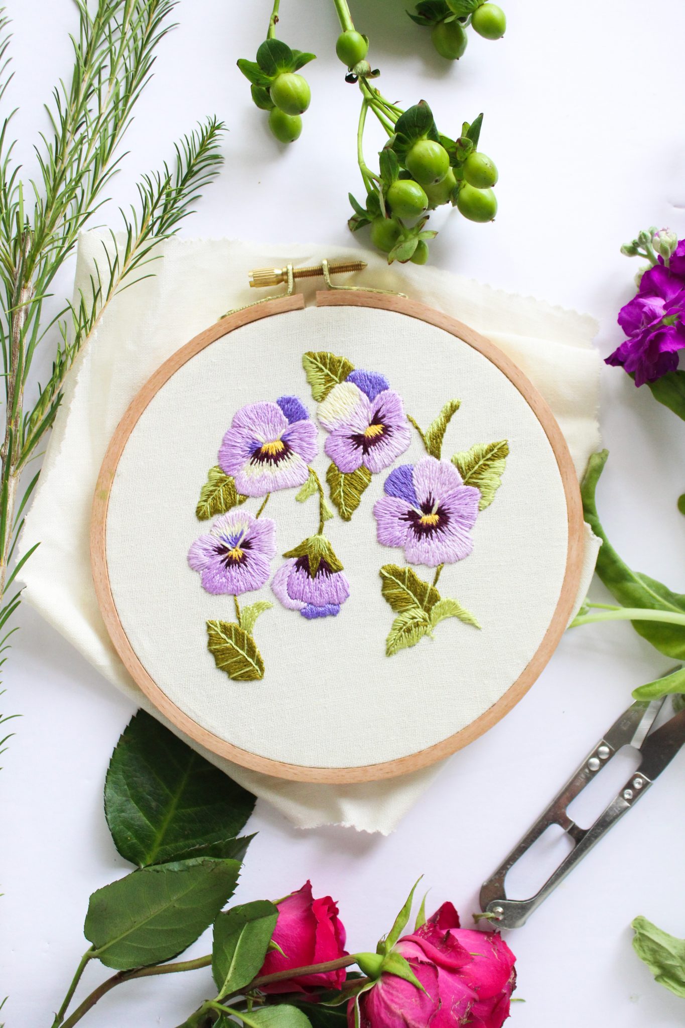 Pansy Thread Painting Embroidery Pattern