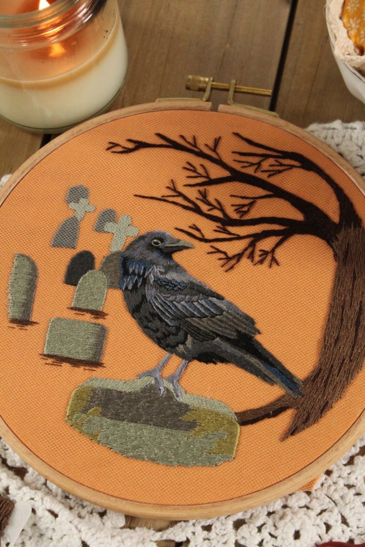 Graveyard Crow Embroidery Pattern