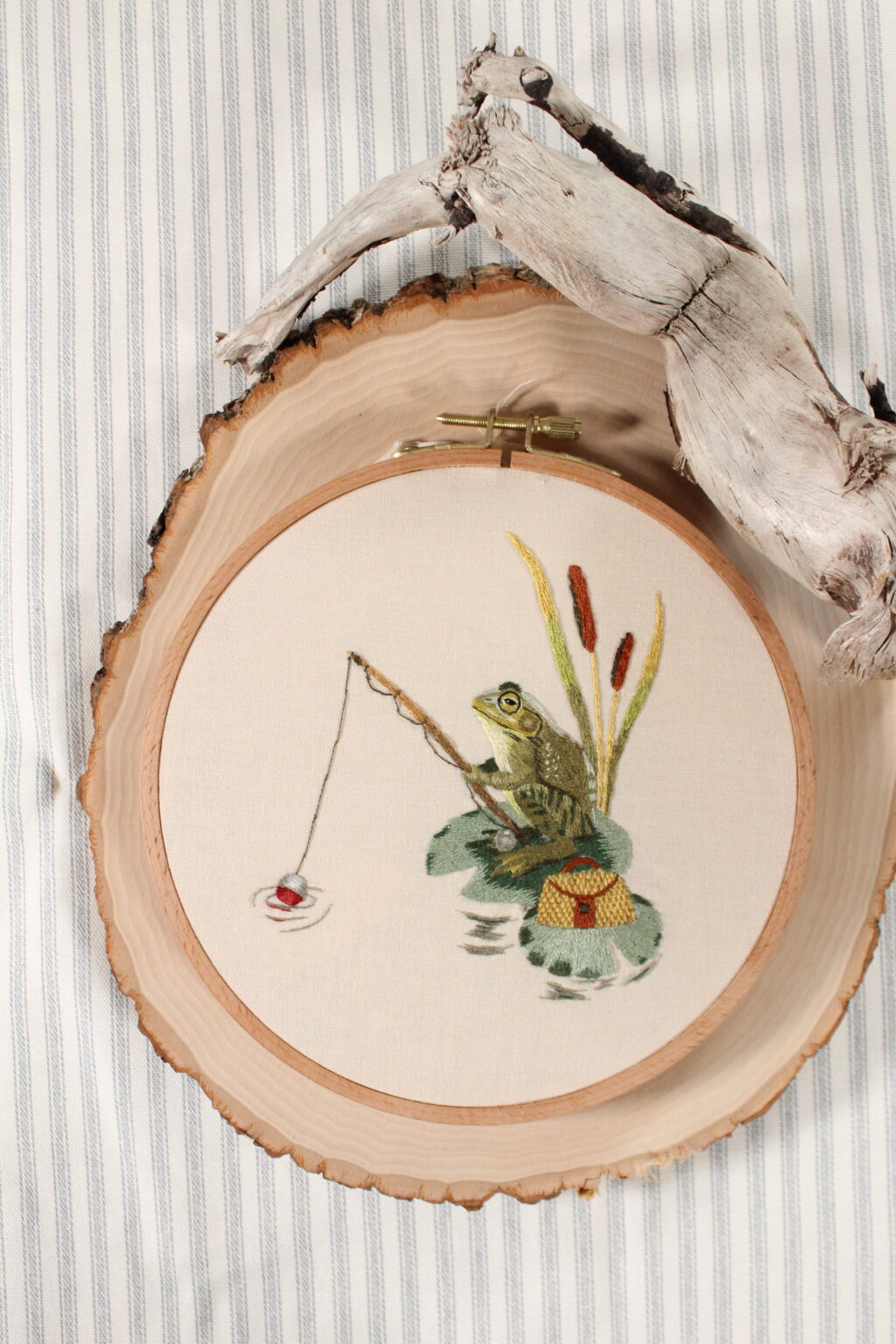 Fishing Frog Embroidery Pattern
