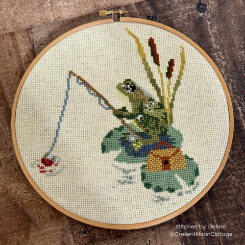 Fishing Frog Cross Stitch Pattern